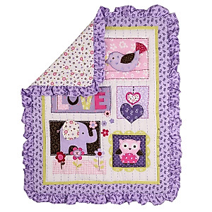 7 PCs Purple Embroidery Elephant Birds Nursery Crib Bedding Set Baby Girl Gift Idea, (CM-PEB7CS001)