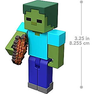Minecraft Craft-A-Block Zombie Figure, Authentic Pixelated Video-Game Characters, Action Toy to Create, Explore and Survive, Collectible Gift for Fans Age 6 Years and Older
