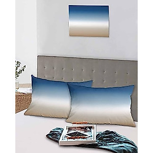Edwiinsa Navy Blue Beige Ombre Cream Pillow Covers Standard Size Set of 2 20x26 Bed Pillow, Modern Abstract Art Aesthetics Plush Soft Comfort for Hair/Skin Cooling Pillowcases with Envelop Closure