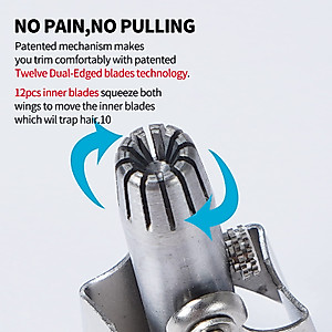 PLUSURS Professional Mannual Nose&Ear Hair Trimmer for Men Women ,Stainless Steel ,Sharp with Twelve Dual-Edged Blades ,Portable with A Small Size,No-Pulling Painless Effective