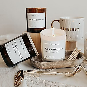 Sweet Water Decor Farmhouse Candle | Autumn, Cinnamon, and Nutmeg, Fall Scented Soy Candles for Home | 11oz White Glass + Wood Lid, 50+ Hour Burn Time, Made in the USA