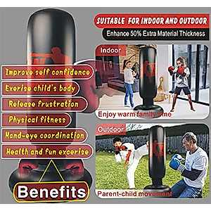 LQMOSU Inflatable Punching Bag for Kids and Adult - 63" Freestanding Extra Large Boxing Bag with Air Pump Karate & MMA Gifts, Stocking Stuffers for Boys Girls Men