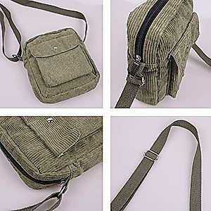Corduroy Shoulder Tote Bag Women's Crossbody Shoulder Handbags Mini Canvas Handbag Ladies Casual Purse for Women Girl Outdoor Travel（Green）