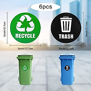 Grevosea 6 Pieces Recycle and Trash Logo Stickers, Recycle Sticker for Trash Can Organize Trash Waterproof Garbage Sorting Stickers for Indoor & Outdoor Home Kitchen Office Greeen & Black 5 Inches