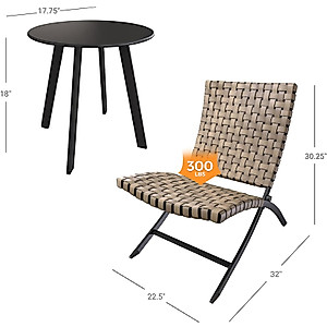 Grand patio 3 Piece Leather Texture Wicker Patio Chairs, Foldable Balcony Furniture Set with Outdoor Lounge Seating and Side Table