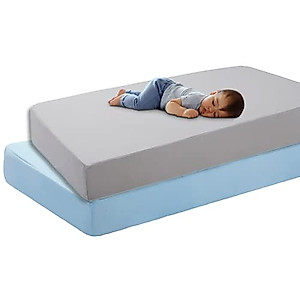 2 Pack Jersey Crib Sheets Set, Stretchy Jersey Knit Fitted Crib Sheet for Boys and Girls, Size 28 x 52 in, Baby Sheets Soft and Breathable (Blue Grey)