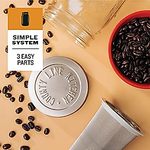 County Line Kitchen - Cold Brew Mason Jar Coffee Maker, Durable Glass, Heavy Duty Stainless Steel Filter and Lid - 2 Quart, (64 oz / 1.9 Liter)