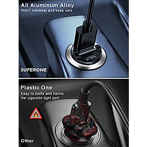 Smallest USB C Car Charger Fast Charge, SUPERONE 60W [Flush Fit] Aluminum Alloy Car Charger PD 30W & QC 30W Cigarette Lighter Compatible with iPhone 14 Pro Max/13/12/11, Samsung S22/S21, iPad, MacBook