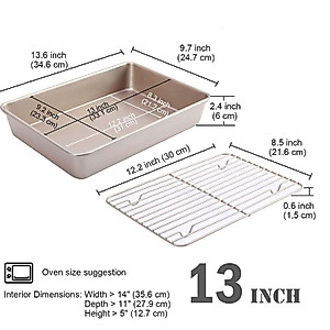 Turkey Roasting Pan with Rack for Ovens, Nonstick Rectangular Turkey Chicken Roaster Pan Baking Dish Broiler Pan Bakeware Heavy Duty Carbon Steel 13.6"
