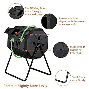 Bin Large Composting Dual Door Rotating Tumbler 42 Gallon Outdoor Gardening Lawn Care Large Compost Bin, Patio, Lawn & Garden