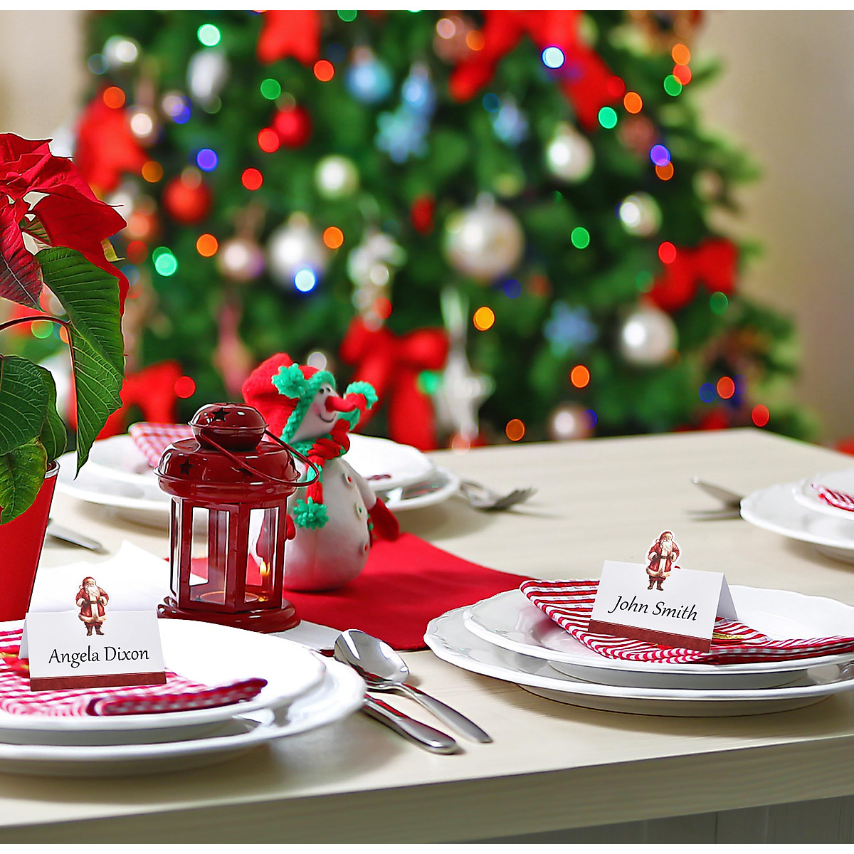 100 Pack Christmas Place Cards Holiday Seating Name Card Die Cut Xmas Santa Claus Table Setting Folded Paper Tent Cards for Winter Dinner Wedding Tables Placement Party Decorations 2" x 3.5"