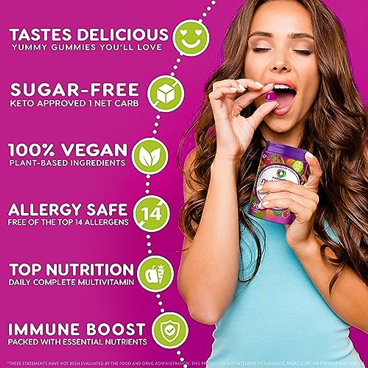 NUTRAMIN Daily Vegan Keto Multivitamin Gummies Vitamin C, D2, and Zinc for Immunity, Plant-Based, Sugar-Free, Nut-Free, Gluten-Free, with Biotin, Vitamin A, B, B6, B12 & More 90 Count, 45 Days