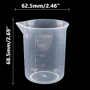 Waziaqoc 100ml/3.4oz Plastic Graduated Beaker (3 Pack), Transparent PP Measuring Cup Mixing Cup for Kitchen Lab