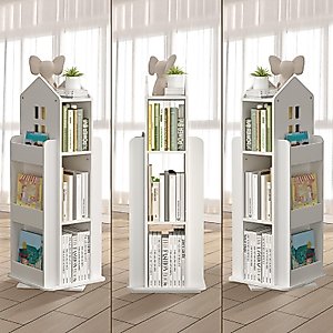 Nisorpa Rotating Bookshelf 360° Display Floor Standing Bookcase Freestanding Storage Organizer Holder Book Rack for Kids Multi-Functional Bookshelf Organizer 37.4'' x 13.38'' x 13.38''
