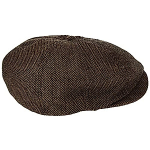 Brixton Men's Brood Newsboy Snap Hat, Brown/Khaki Herringbone, Large