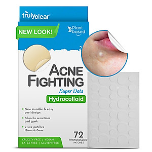 Truly Clear Hydrocolloid Acne Pimple Patches for Face & Body - 72 Count, Ideal for Cystic Acne, Zit & Blemishes - Cruelty Free Acne Dot, Spot Stickers, Acne Cover Patch - Overnight Results
