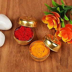 RUDRA CENTRE Brass Apple Design Haldi Kumkum Container (Dibbi) - Set of 2