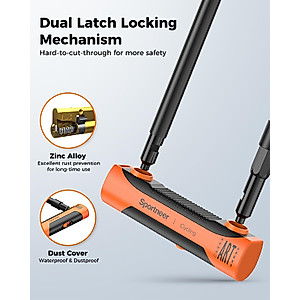 Sportneer Bike Lock - 18mm Shackle Heavy Duty Anti Theft Bike U Locks with 6ft Security Steel Cable - Bicycle U-Locks with Keys & Sturdy Mounting Bracket for Road, Mountain, Electric & Folding Bike