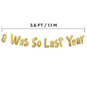 9th Birthday Gold Glitter Banner - Happy 9th Birthday Party Decorations, Supplies and Favors - 9th Wedding Anniversary Decorations