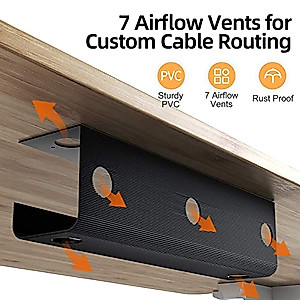 Delamu Under Desk Cable Management Tray, 31.5in Desk Cord Organizer for Wire Management Tray, Standing Desk Cable Tray, No Drilling Cable Raceway for Home Office, 2 Pack, Hard Plastic, Black