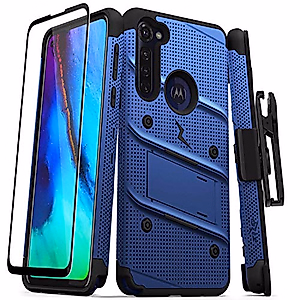 ZIZO Bolt Series for Moto G Stylus (2020) Case with Screen Protector Kickstand Holster Lanyard - Blue & Black