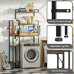 Homsorout Bathroom Organizers and Storage Cabinet - Over The Toilet Storage Cabinet with Adjustable Shelf 2 Baskets, Bathroom Shelf with Hooks Bathroom Storage Rack, Brown