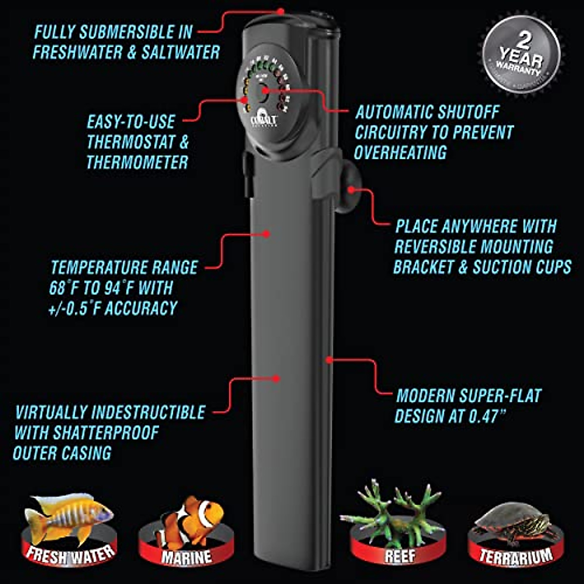 Cobalt Aquatics Neo-Therm Pro Aquarium Heater, Made in Poland, Fish Tank Heater for Freshwater or Saltwater Tanks, Turtle Tank Heater, Submersible, Auto Shutoff, Temperature Controller Thermostat 75W