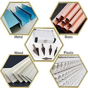 Step Drill Bit Set, 5 Pcs 50 Sizes Cobalt Step Drill Bits for Metal, Wood, Plastic Sheet, Stainless Steel Metric Step Drill Bit, Titanium Stepped Drill Bits