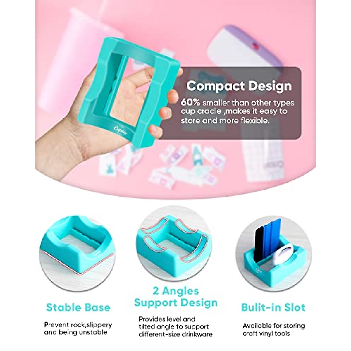 CUPITUP Small Silicone Cup Cradle with Built-in Slot for Crafting Tumblers Use to Apply Vinyl Decals for Tumblers, Tumbler Holder for Crafts, 2 Angle Supports Tumbler Cradle for Epoxy