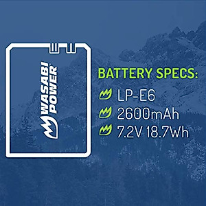 Wasabi Power LP-E6, LP-E6N Battery (2-Pack) for Canon EOS 5D Mark II/III/IV, 5DS, 5DS R, 6D, 6D Mark II, 7D, 7D Mark II, 70D, 80D, 90D, R, R5, R5C, R6, Ra, XC10, XC15, BMPCC 4K, BMPCC 6K