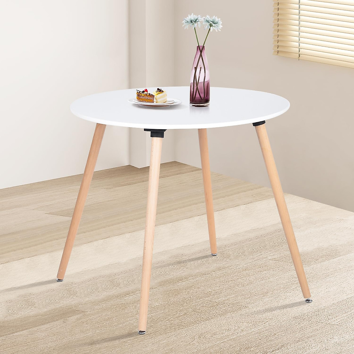 FurnitureR 31.5 inches Round Modern Dining Table for 4 People with Strong Wooden Legs for Home Kitchen Office Living Room Leisure, White