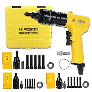 HIFESON Pneumatic Rivet Nut Gun with 1/4 & 5/16 & 3/8 Self-Locking Head Gun,Quick-Change Mandrels,Industrial Grade Adjustable Speed Air Rivnut Gun