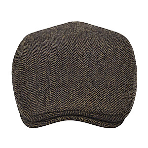 STARANCE Men's Flat Cap Wool Tweed Driving Cap Irish Newsboy Hat (Herringbone Coffee)