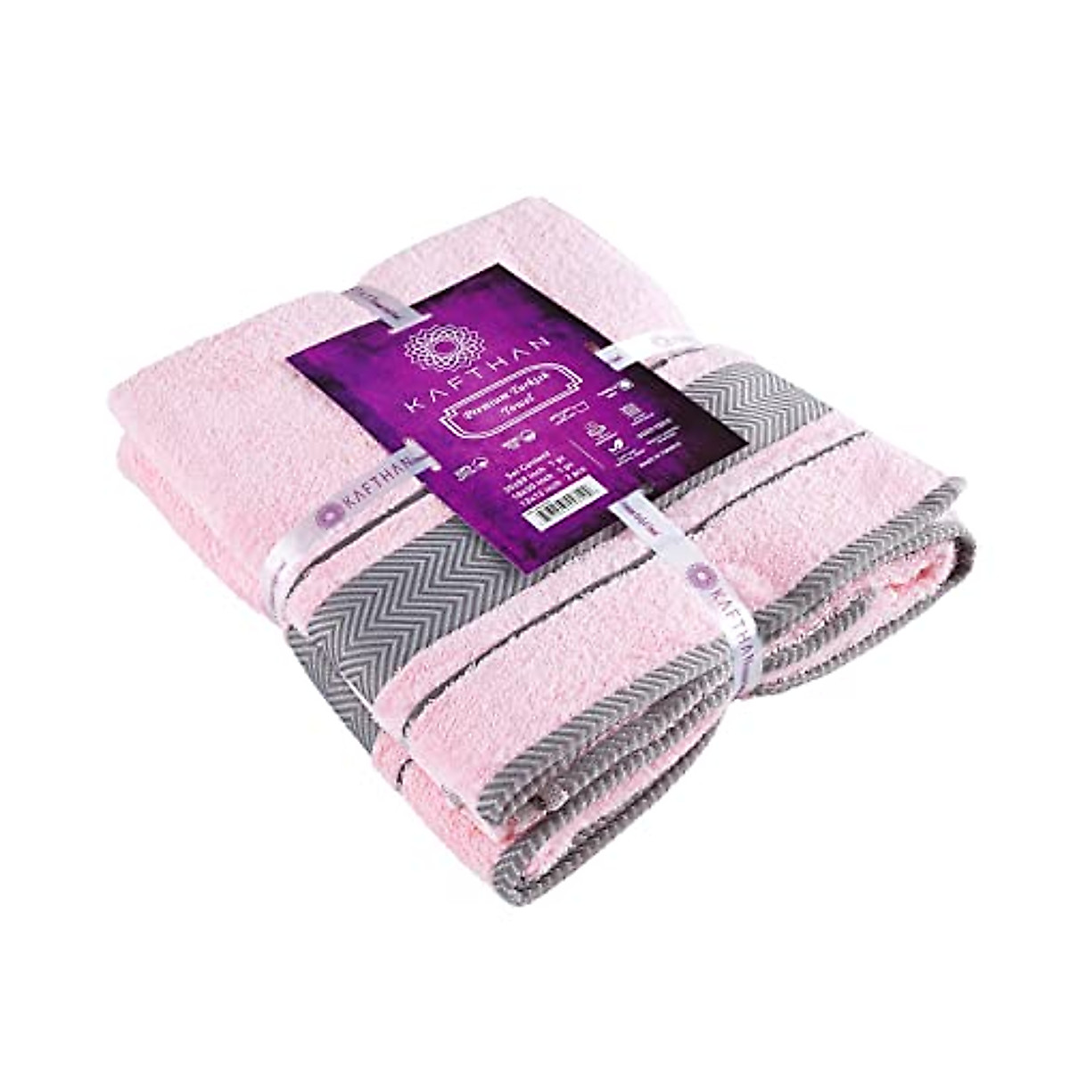 Kafthan Fishbone Soft & Absorbent Turkish Cotton Bathroom Towel Set with Bath Towel, Face/Hand/Hair Towel & Washcloth - Thick, Quick Dry Towels for Shower - Pink, Set of 4