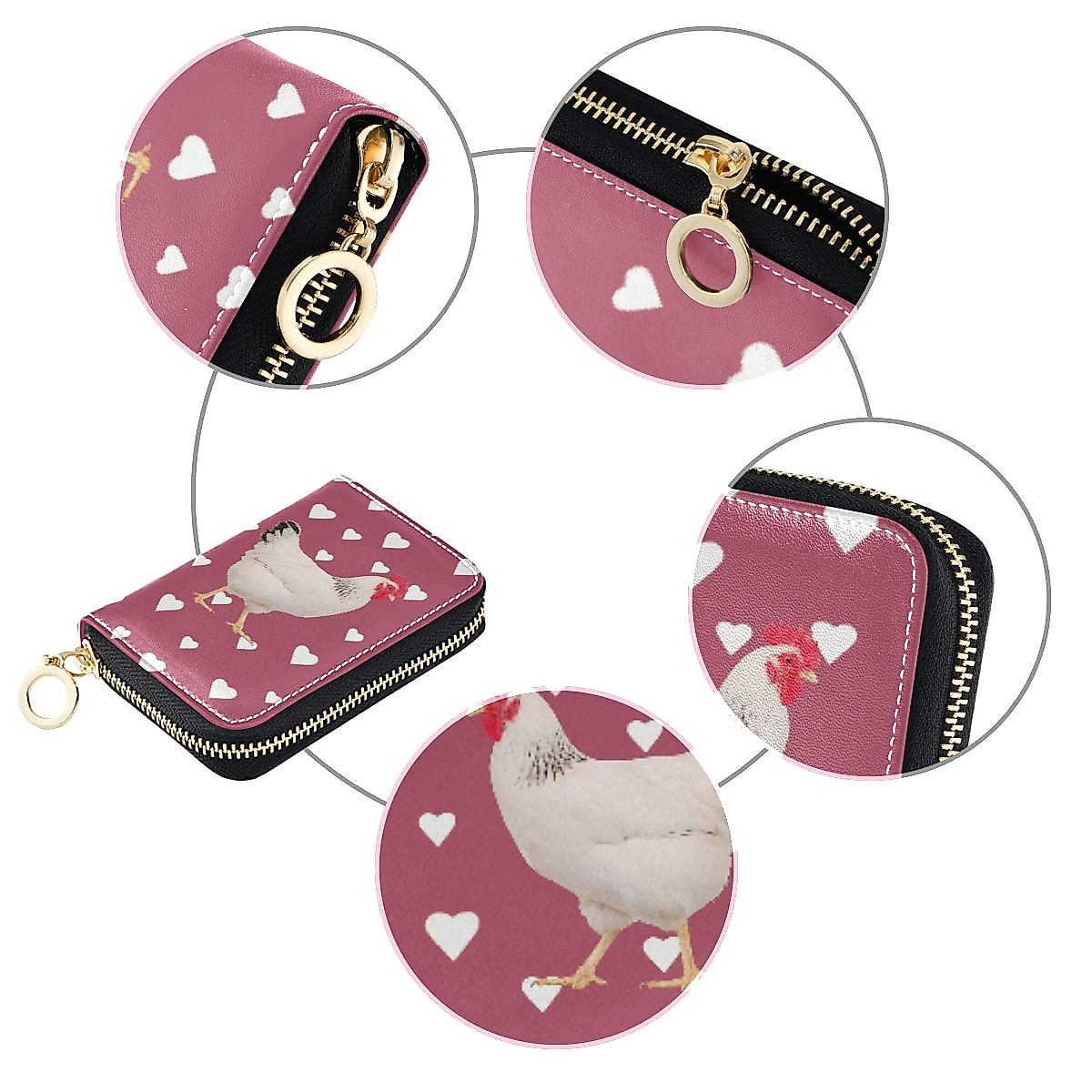 Slim Minimalist Soft Leather Mini Case Holder Organizer Wallet for Women Men Graceful Walking Chicken