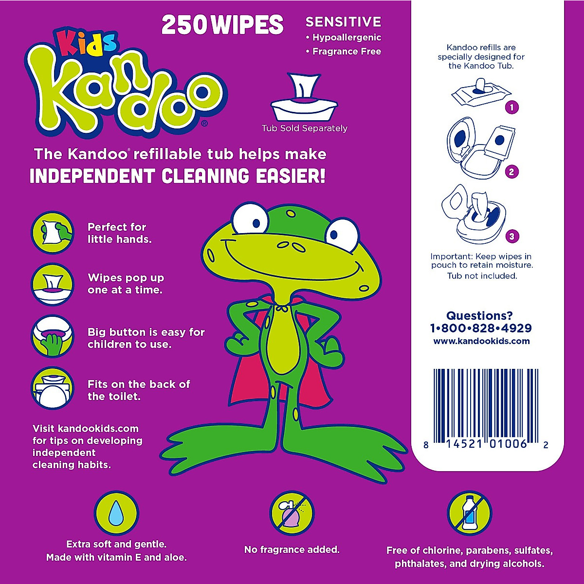 Flushable Wipes for Baby and Kids by Kandoo, Unscented for Sensitive Skin, Hypoallergenic Potty Training Wet Cleansing Cloths, 250 Count, Pack of 5