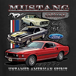Ford Mustang Classics Untamed American Spirit Cars and Trucks Men's Graphic T-Shirt, Black, Large