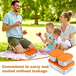 Hosercap Stainless Steel Lunch Snack Containers for Kids - Leak Proof 304 Stainless Steel Food Containers with Silicone Lids Metal Lunch Box Containers for Toddlers Kids (25oz+8oz*2, Set of 3)