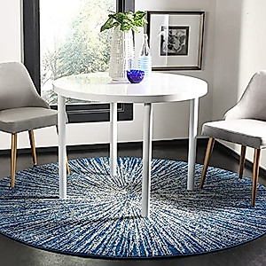 SAFAVIEH Evoke Collection 6'7" Round Navy/Ivory EVK228N Abstract Burst Non-Shedding Dining Room Entryway Foyer Living Room Bedroom Area Rug