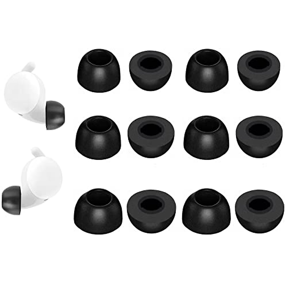 JNSA Replacement Memory Foam Ear Tips Noise Canceling Foam Eartips Ear Plug Ear Tip Gels Compatible with Google Pixel Buds A-Series, [Fit in Case],L/M/S 3 Size 3 Pairs ,Black (FoamPixelA6P)