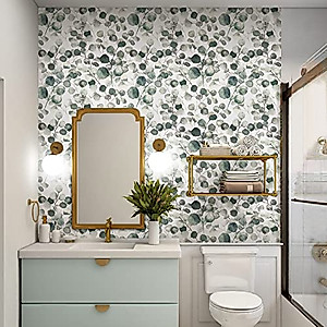 Nukofal Leaf Wallpaper Peel and Stick Wallpaper Floral Contact Paper 17.7 inch x 118.1 inch Eucalyptus Wallpaper Floral Wallpaper for Bathroom Floral Peel and Stick Vinyl Wallpaper Removable Wallpaper