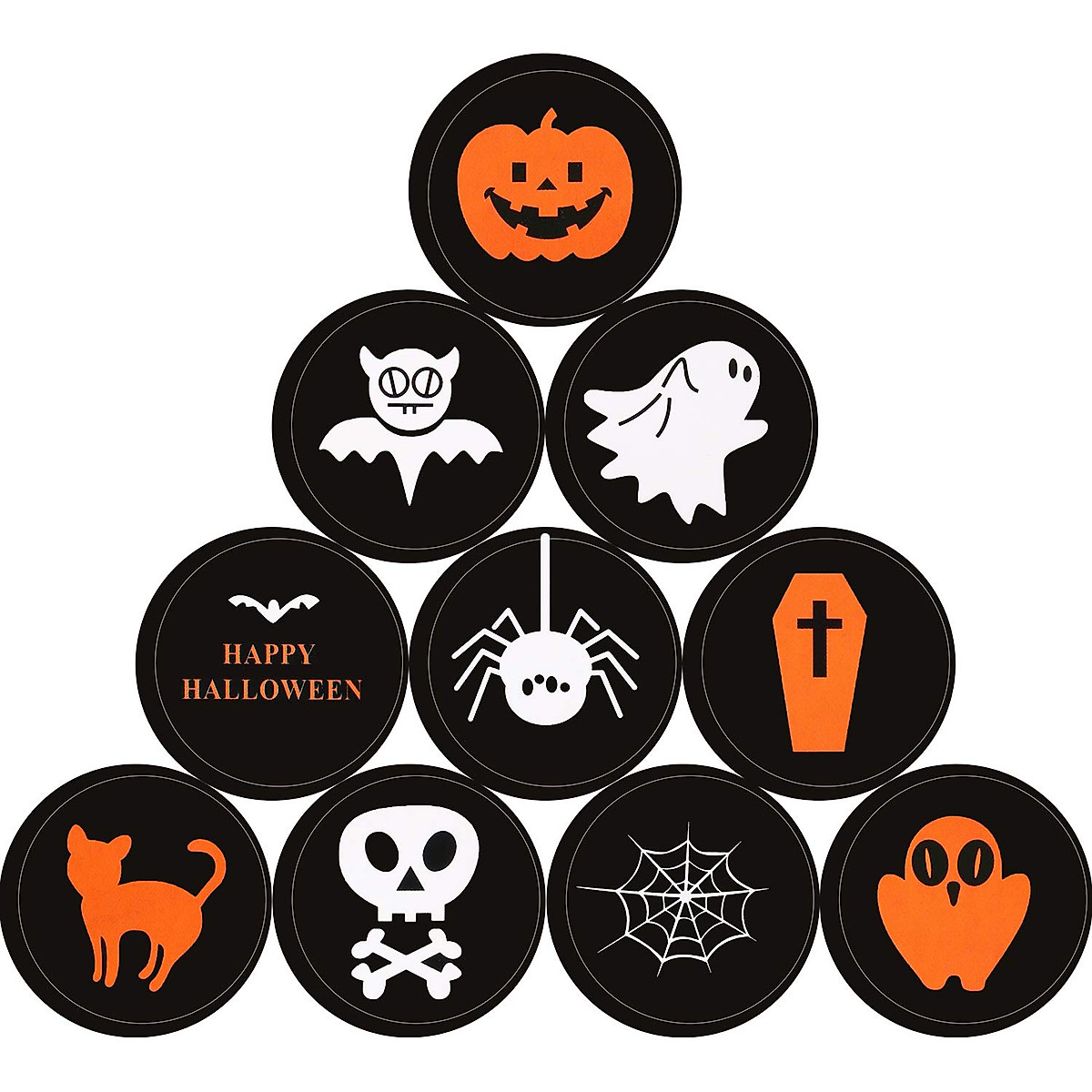 100 Pieces Halloween Stickers Round Seal Label Stickers Assorted Pumpkin Skull Bat Ghost Pattern Stickers for Halloween Party Decoration (Basic Style)