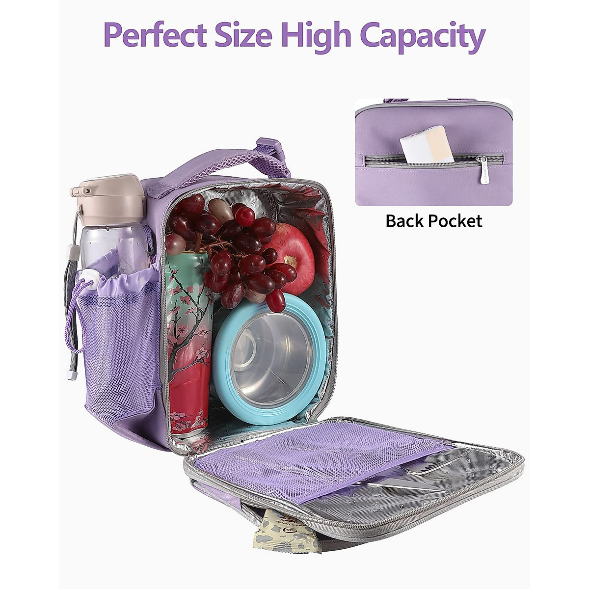 Amersun Kids Lunch Box with 8MM Insulated sponge & Water Bottle Holder, Keep Food Warm Cold School Lunch Bag for Kids Teen Girls Boys,Lunch Tote Bag for Children,LB018-LP