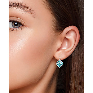 BDL Celtic Knot Genuine Turquoise Leverback Earrings Sterling Silver Dangle Drop Jewelry for Women