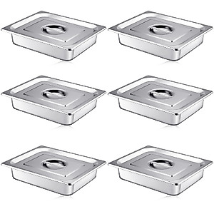 Mifoci Stainless Steam Hotel Pan with Lid, 2-1/2 Inch Deep Steam Table Pan Restaurant Supplies Reusable Anti Rust Steam Pan Water Pan for Home, Party, Restaurant, Hotel, Buffet (6 Sets,1/2 Size)