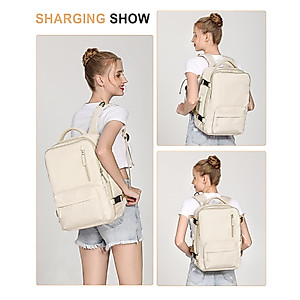 WONHOX Carry on Travel Laptop Backpack for Women Men, Flight Approved,Backpack, Hiking Outdoor Sports Rucksack Casual Daypack Bag Backpack, Beige Simple