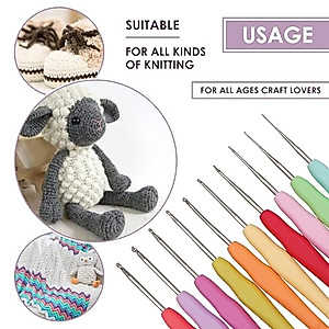 10 Pcs Ergonomic Crochet Hook Set - Aluminum Crochet Hooks with Grip Metal Crochet Hooks for Arthritic Hands - Multicolor Crochet Hooks Ergonomic Soft Grip Set of Crochet Hooks for Crocheting Yarn