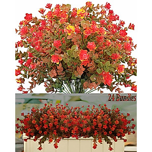 Artificial Flowers for Decoration Fake Plants Hanging Indoor, Plastic Flora for Home Outdoor Garden, 24 PCS Green Fall Gradient Color Reallooking High Art Viewing (YCA100+)