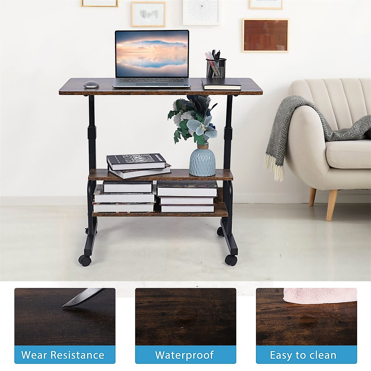 Computer-Desk Office-Desk, Small-Folding Gaming-Laptop Home-Office Desks for Small Spaces, Writing Study Desk Table with Storage for Home Bedroom, Adjustable Height 32×16×25-36 inches