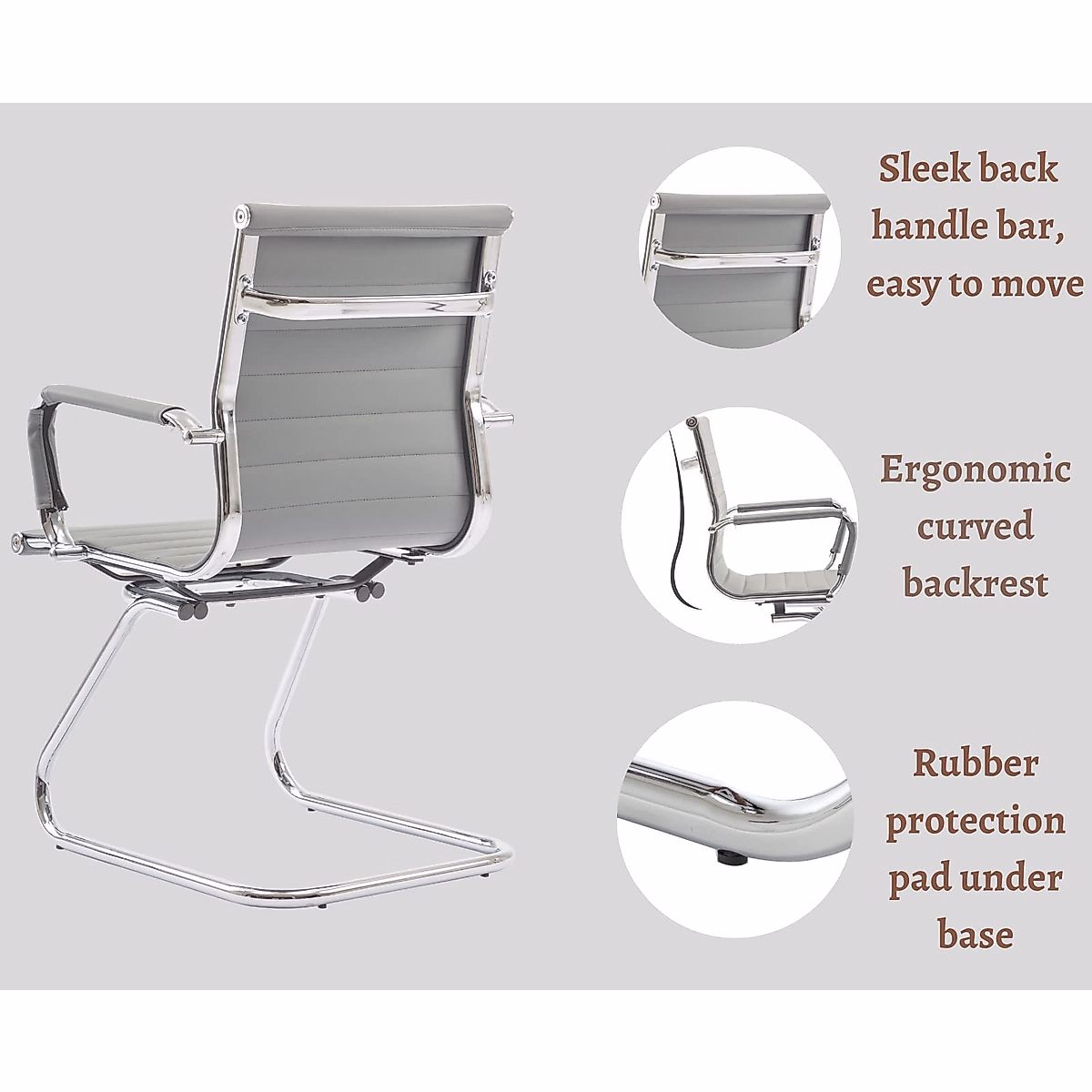 CIMOTA Waiting Room Chairs Leather Office Guest Chair Mid Back Reception Chairs with Sled Base for Meeting/Patient/Conference Room, Grey Set of 2